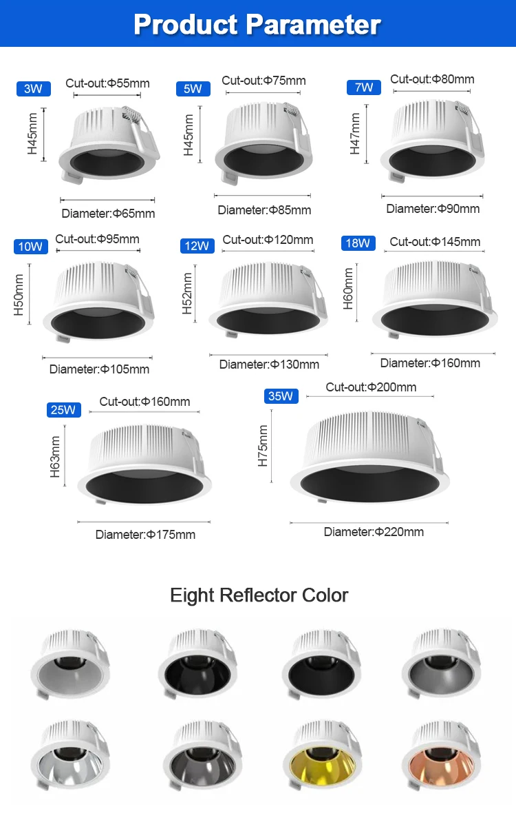 Aluminum Body Led Spotlight 10w Ceiling Light Downlights Embedded Anti ...