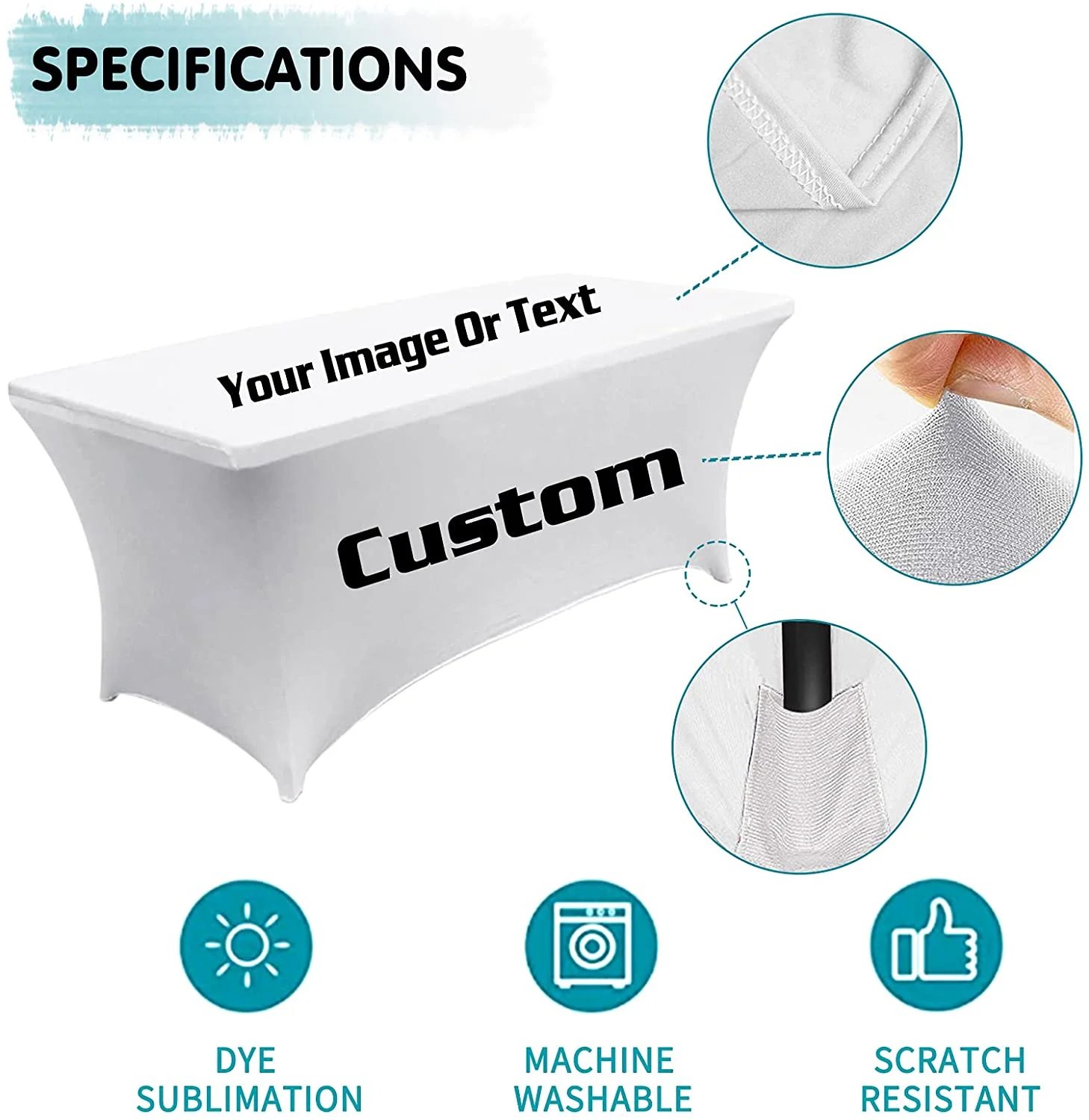 4ft 6ft 8ft 10ft Stretchy Table Cloth Trade Show Custom Throw Table Cover Sublimation Logo ...