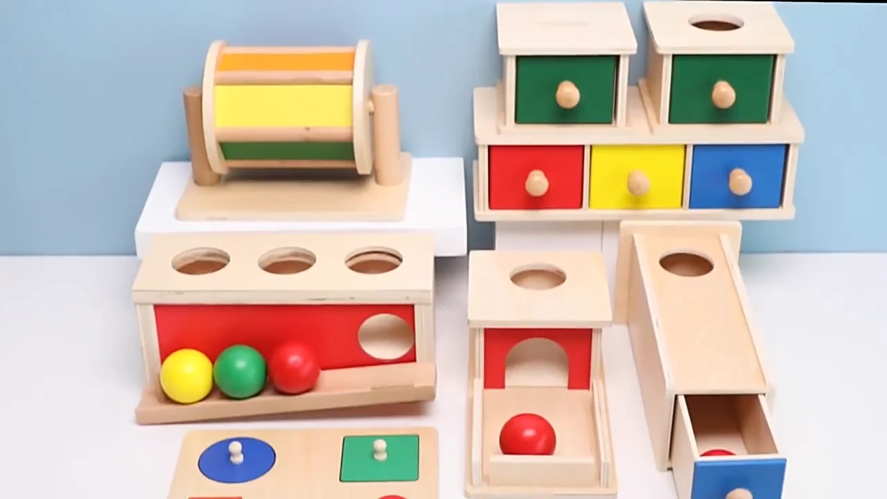 Maze Wooden Toy Ball Drop Box Permanence Target Box Montesori With Tray ...