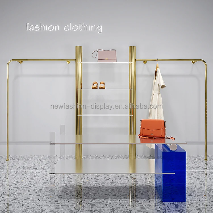 Modern Space Saving Gold Clothing Display Rack Boutique Clothes Display ...