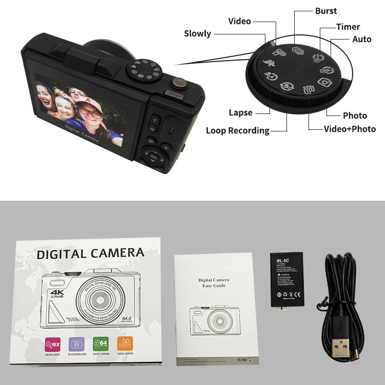 New 180 Degree Flip Screen 4k Digital Zoom Cameras Cmos Photo Shoot ...
