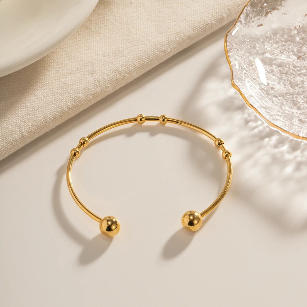 Ball Cuff Bangle - 18K Gold Plated Stainless Steel Bracelet