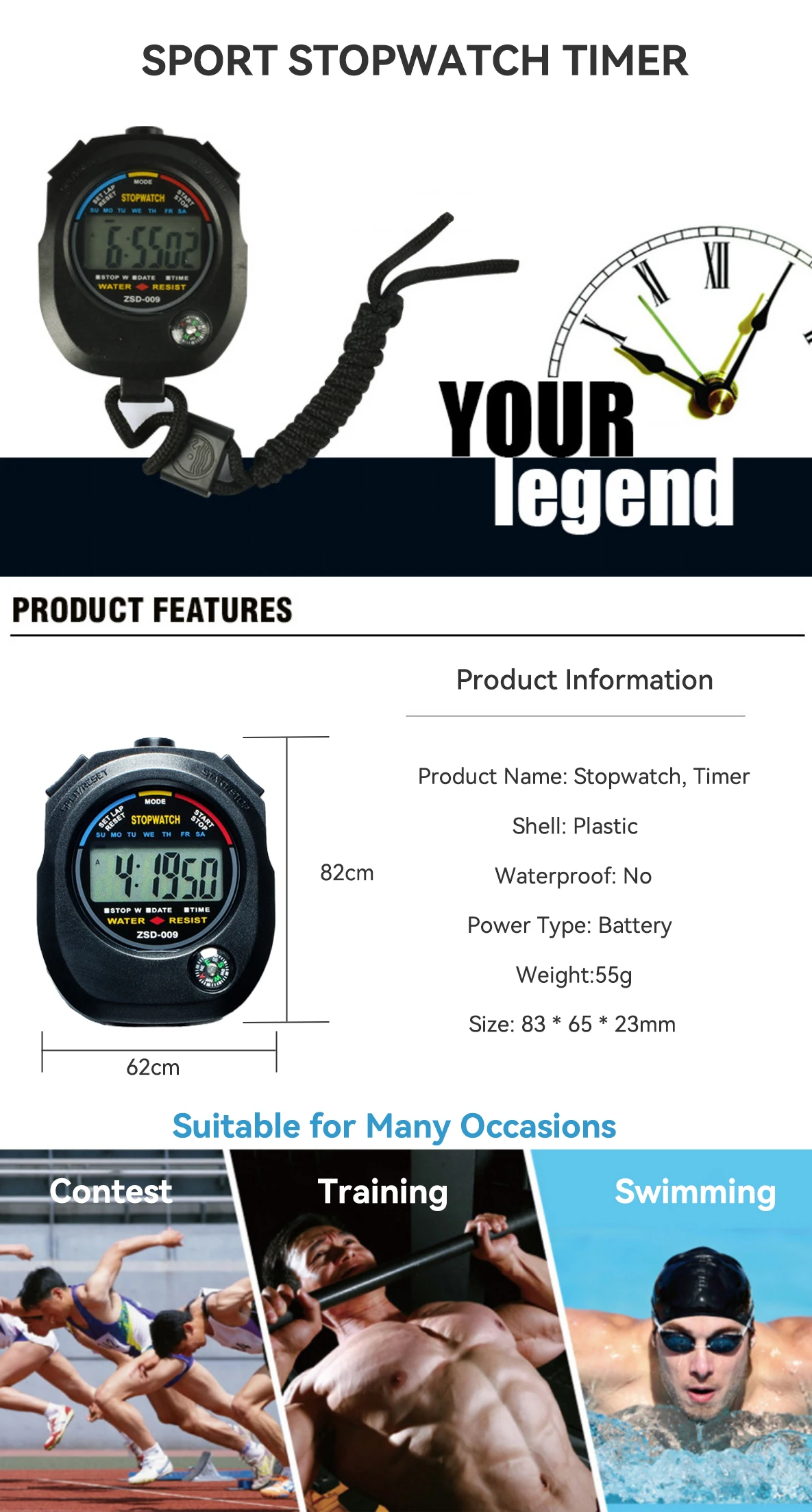 Digital Stopwatch Timer Sport Race Electronic Stopwatch Large Display ...