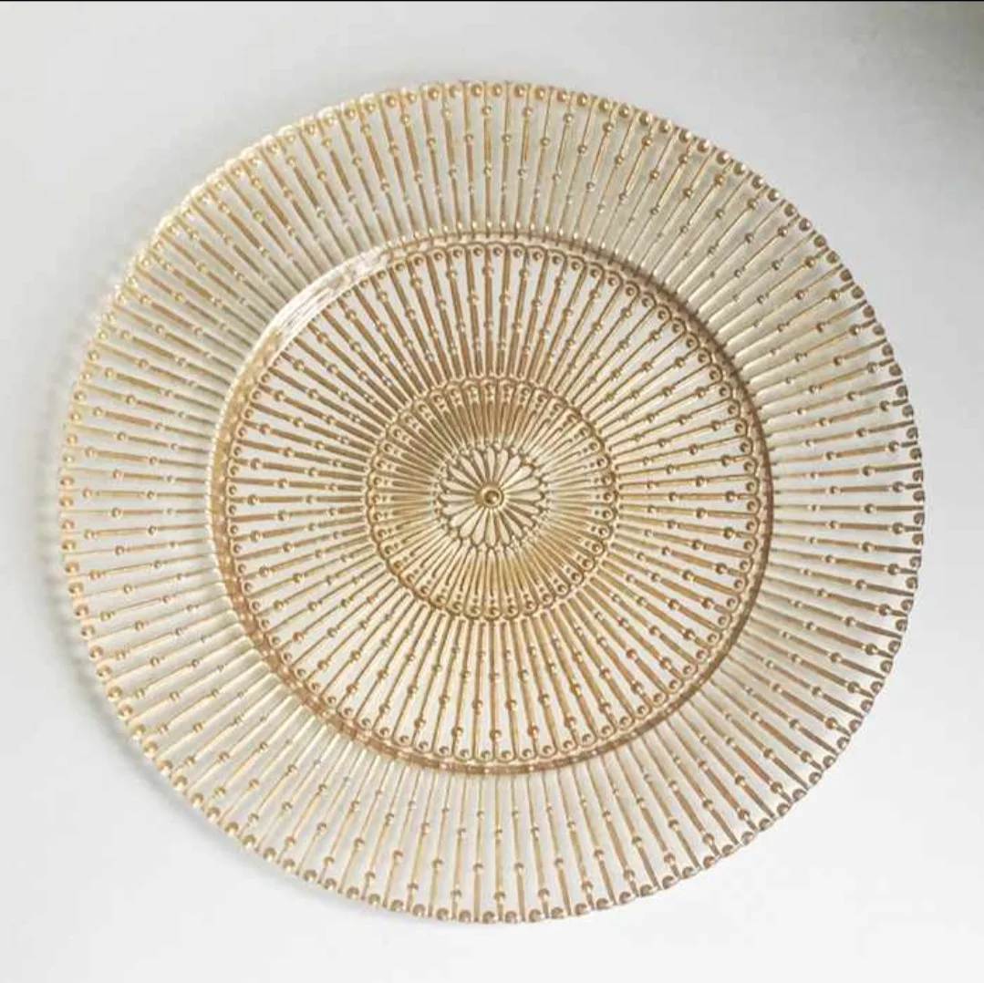 13-inch Transparent Gold Glass Dinner Plate Dotted Design Modern ...