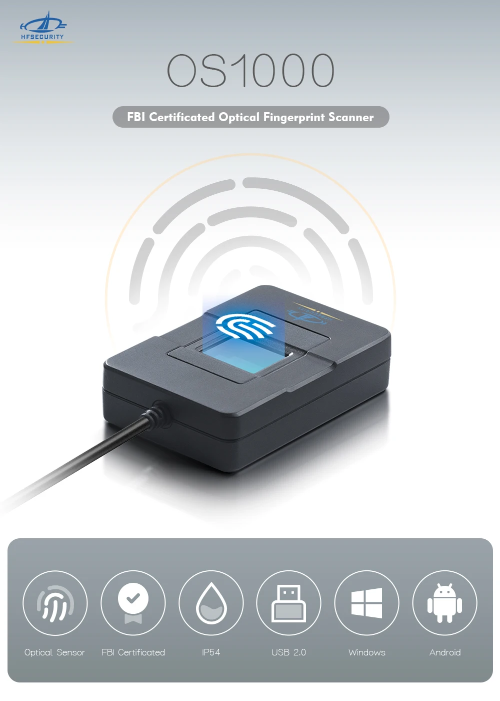 HFSecurity OS1000 Waterproof FBI Certified Usb 500dpi Biometric ...