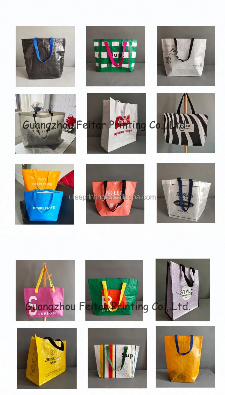 Custom Large Plastic Grocery Bag With Handles Colorful Woven Plastic ...