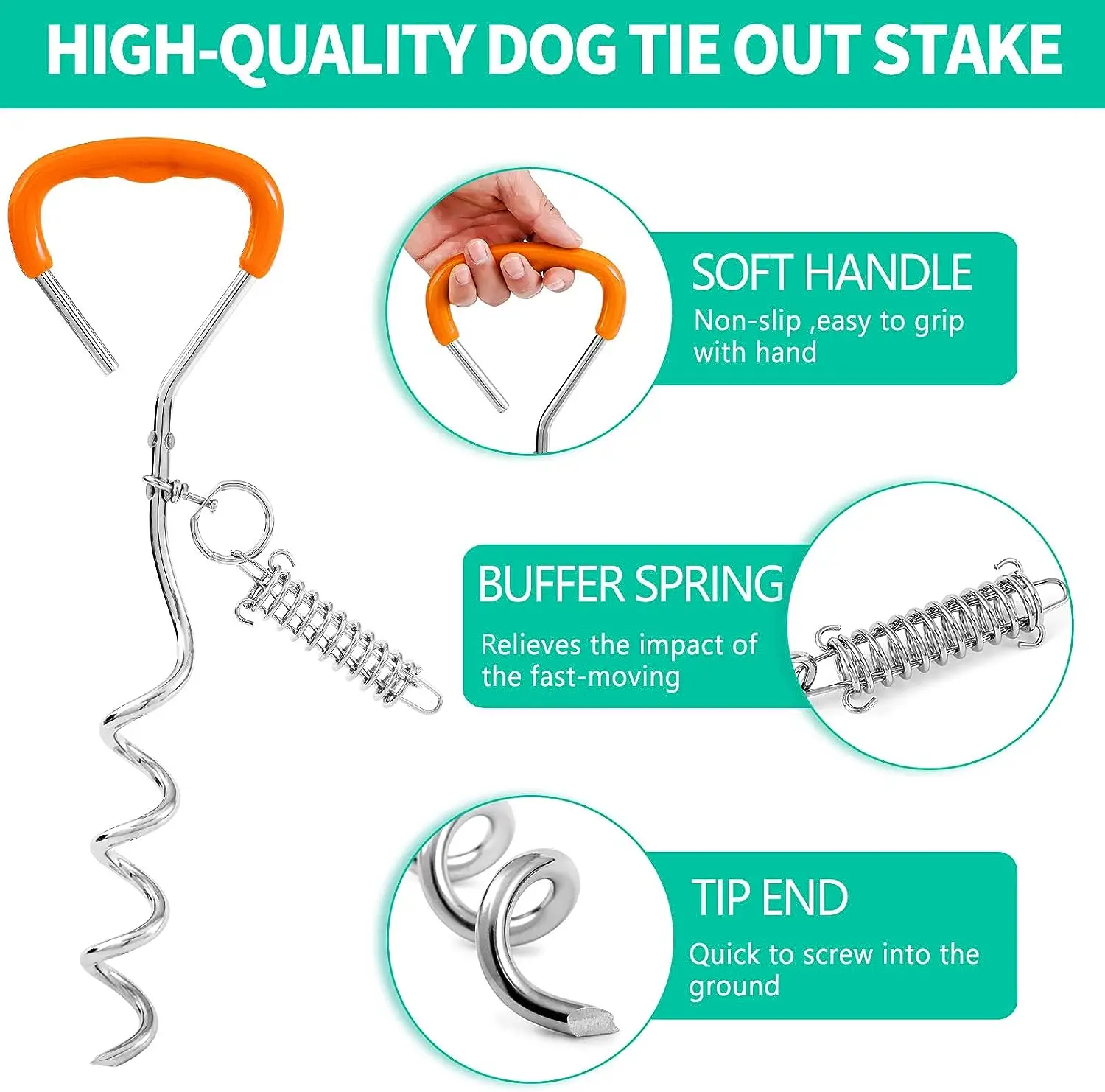 Spiral Ground Heavy Duty Dog Tie Out Stake Swing Attach To Tie Out ...