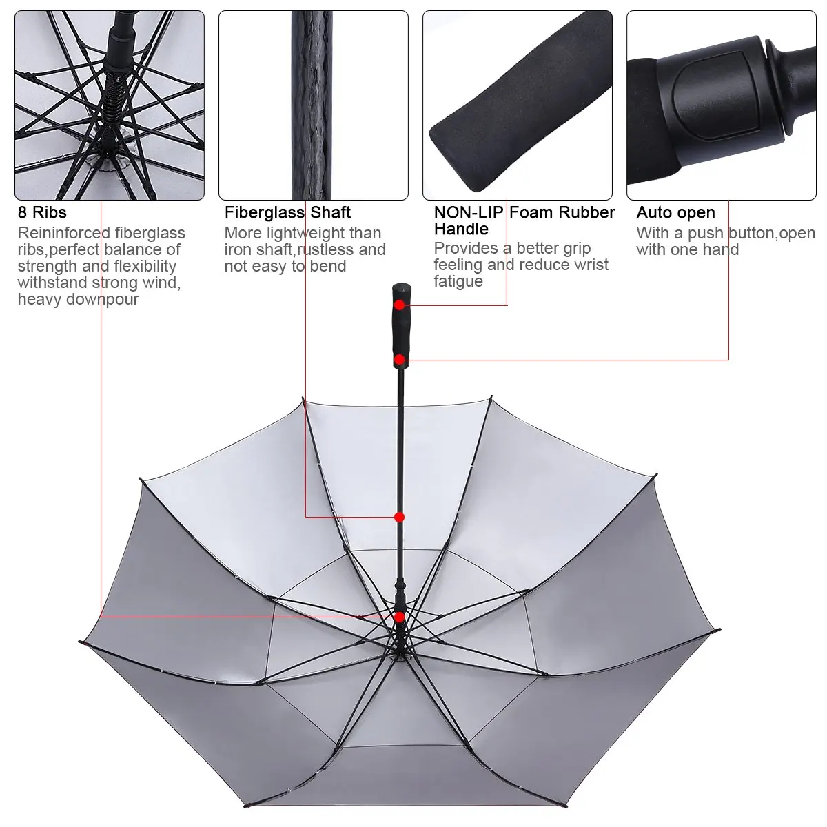 Free Sample Wholesale 30 Inch Large Windproof Golf Umbrella