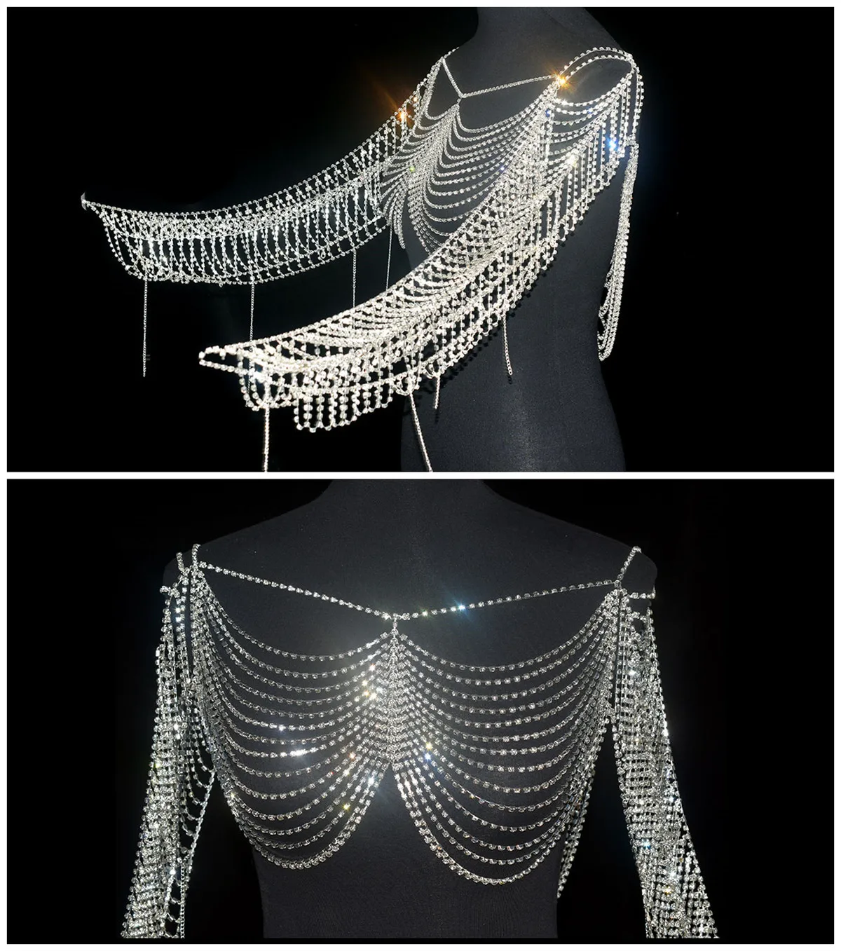 Shiny Fashion Luxury Fringed Bikini Bra Bling Body Rhinestone Chain ...