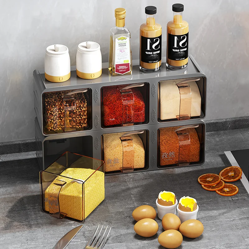 Wall Mounted Spice Box Kitchen Spice Storage Box Salt Organizer Jar ...