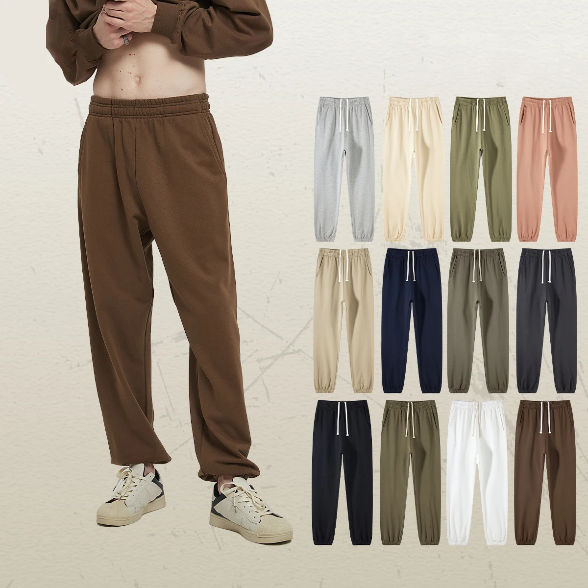 400gsm Mens Winter Heavy Weight Cotton Sweatpants Men Casual Drawstring ...