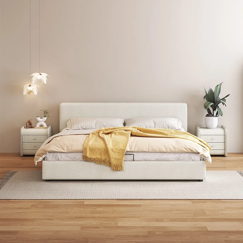 Fabric White Luxury Solid Wood Double Bed Design Modern Italian Leather ...