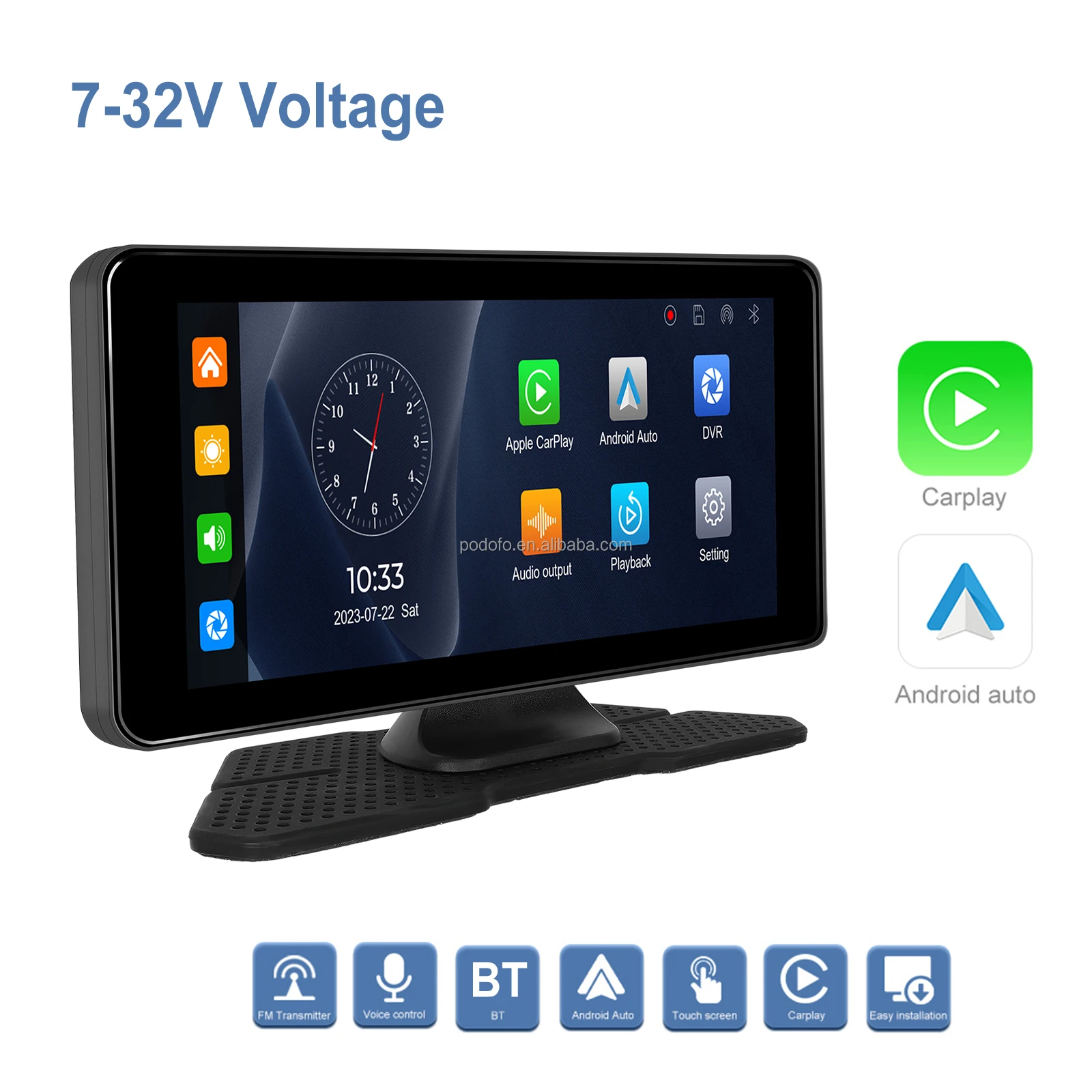 Podofo 6.86 Inch Portable Carplay Monitor - Full Screen Support
