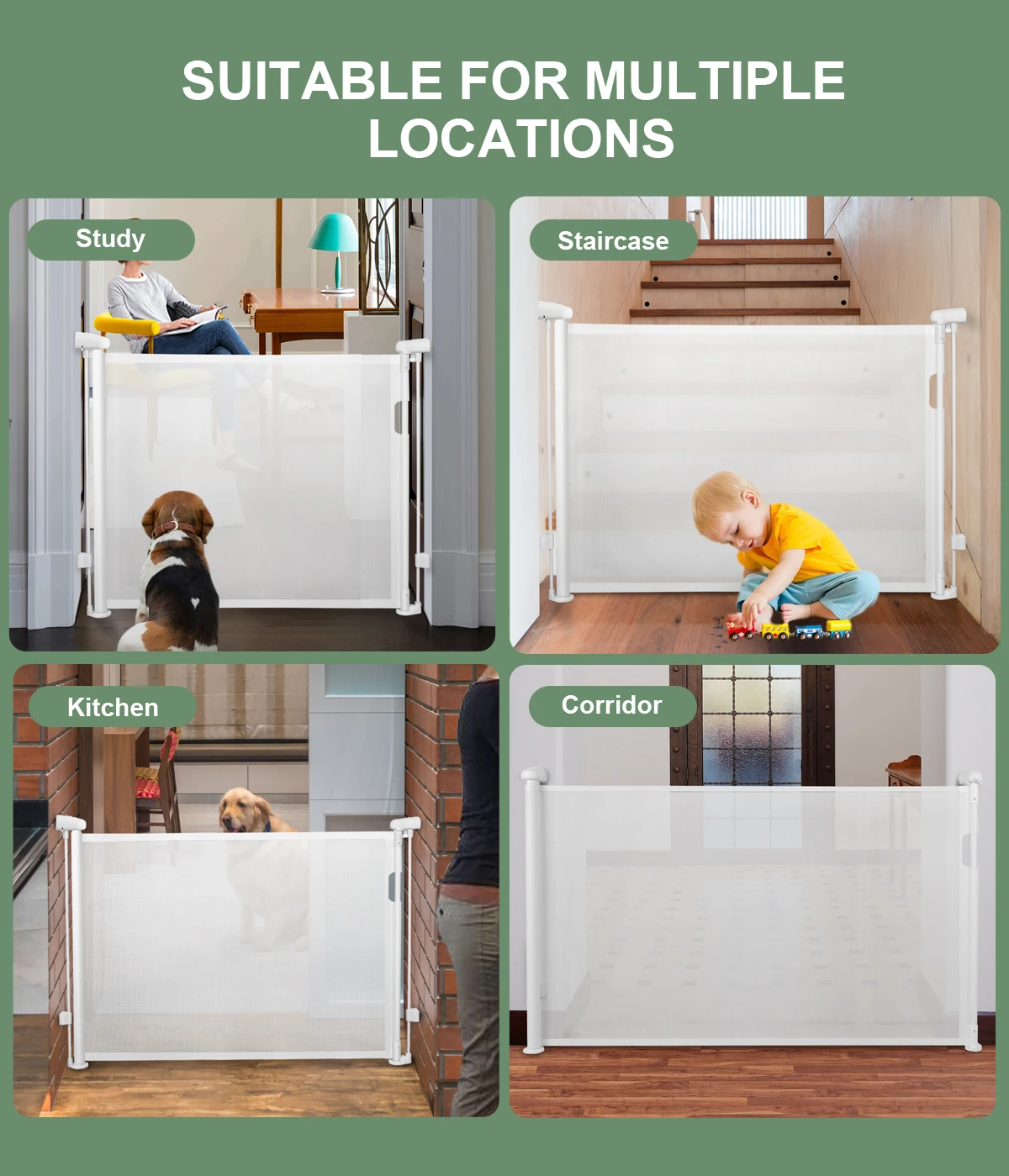 En1930 Kids Stair Barrier Retractable Stair Baby Gate For Extra Wide ...