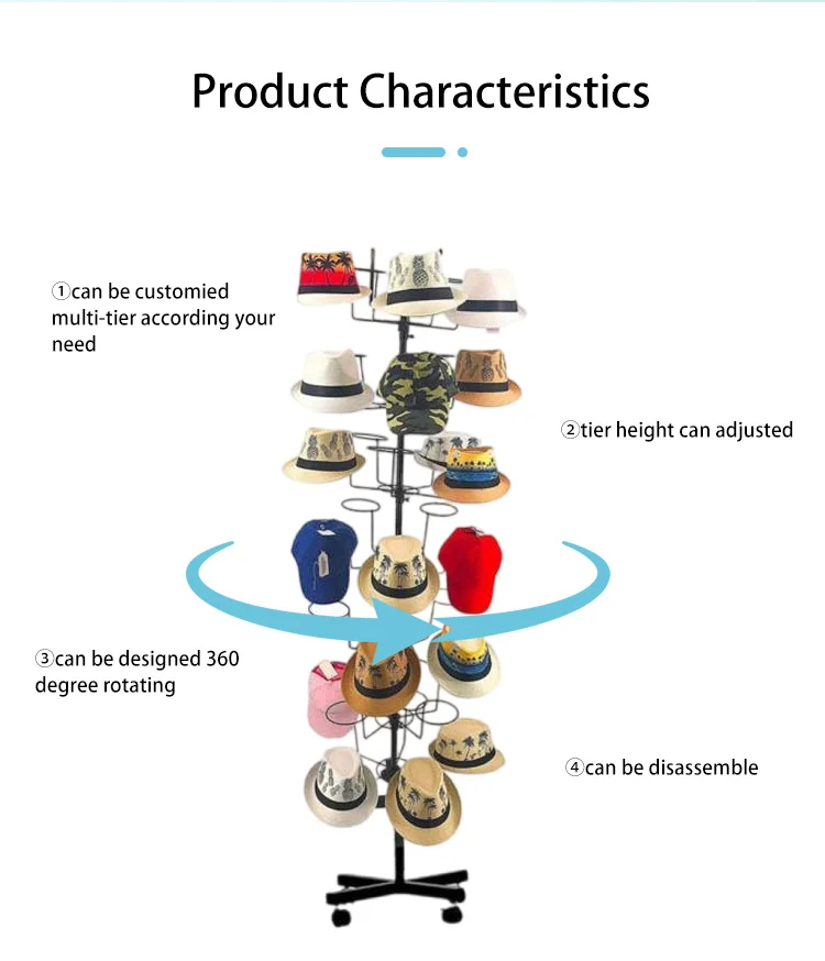 Customized Cap Display Rack - Rotating Hat Stand for Retail
