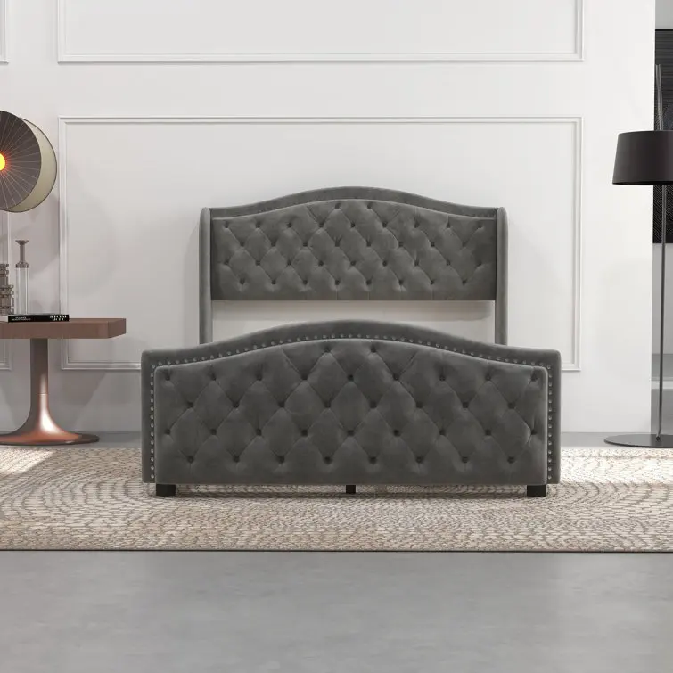 Kainice Luxury Wingback Upholstered Bed - Wavy Headboard