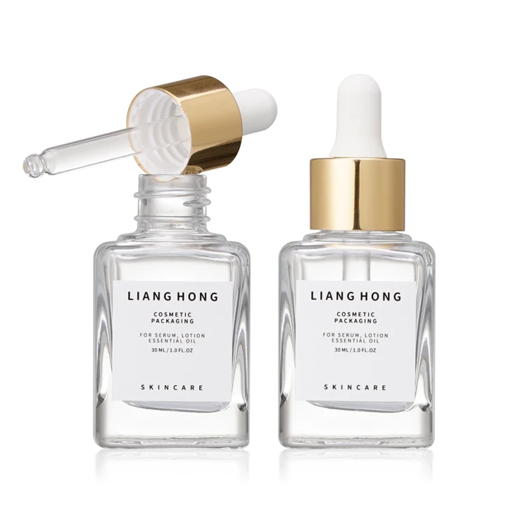 Luxury 30ml Square Glass Dropper Serum Bottle With Gold Aluminum Lid ...
