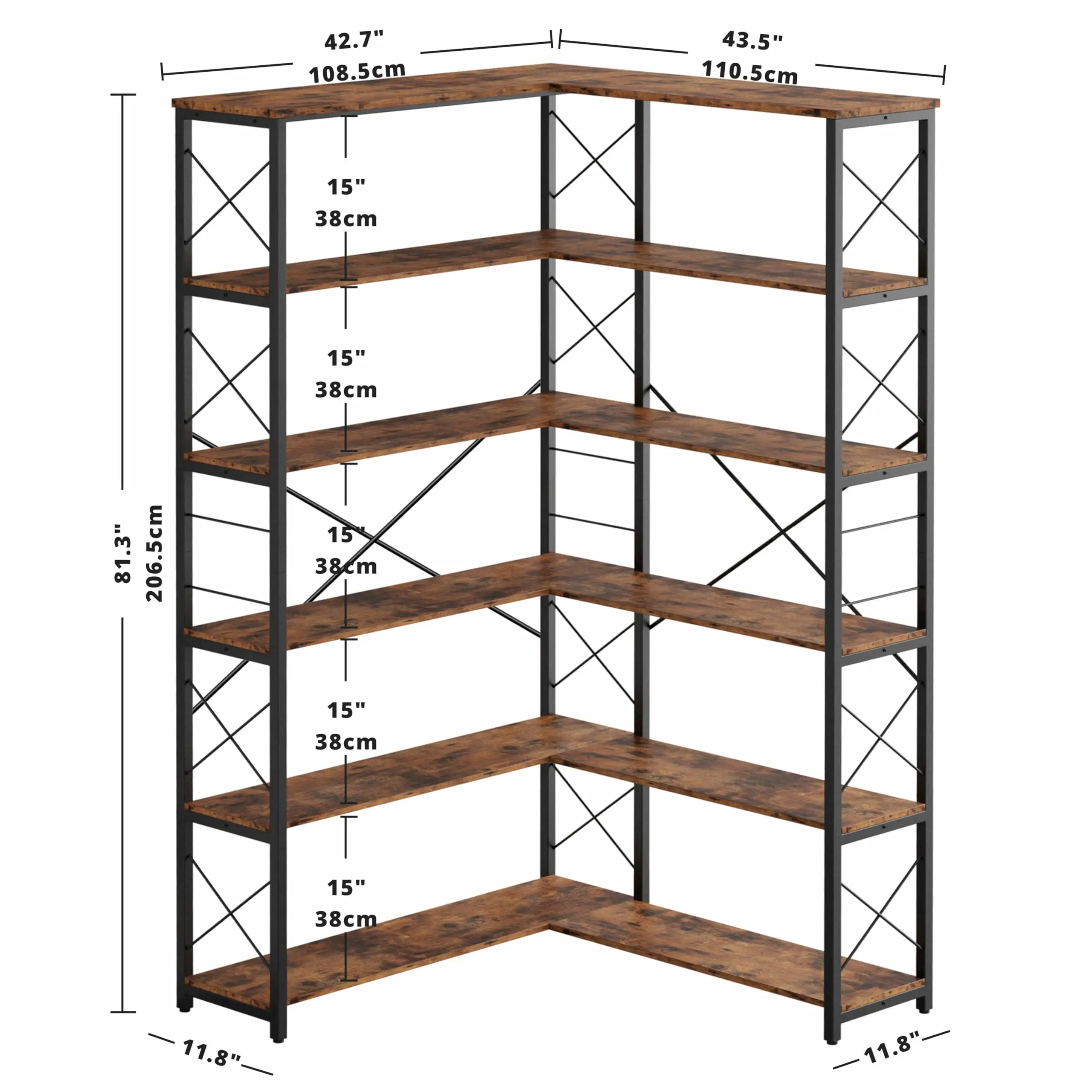 Retro Industrial 6-Tier Corner Storage Rack for Living Room