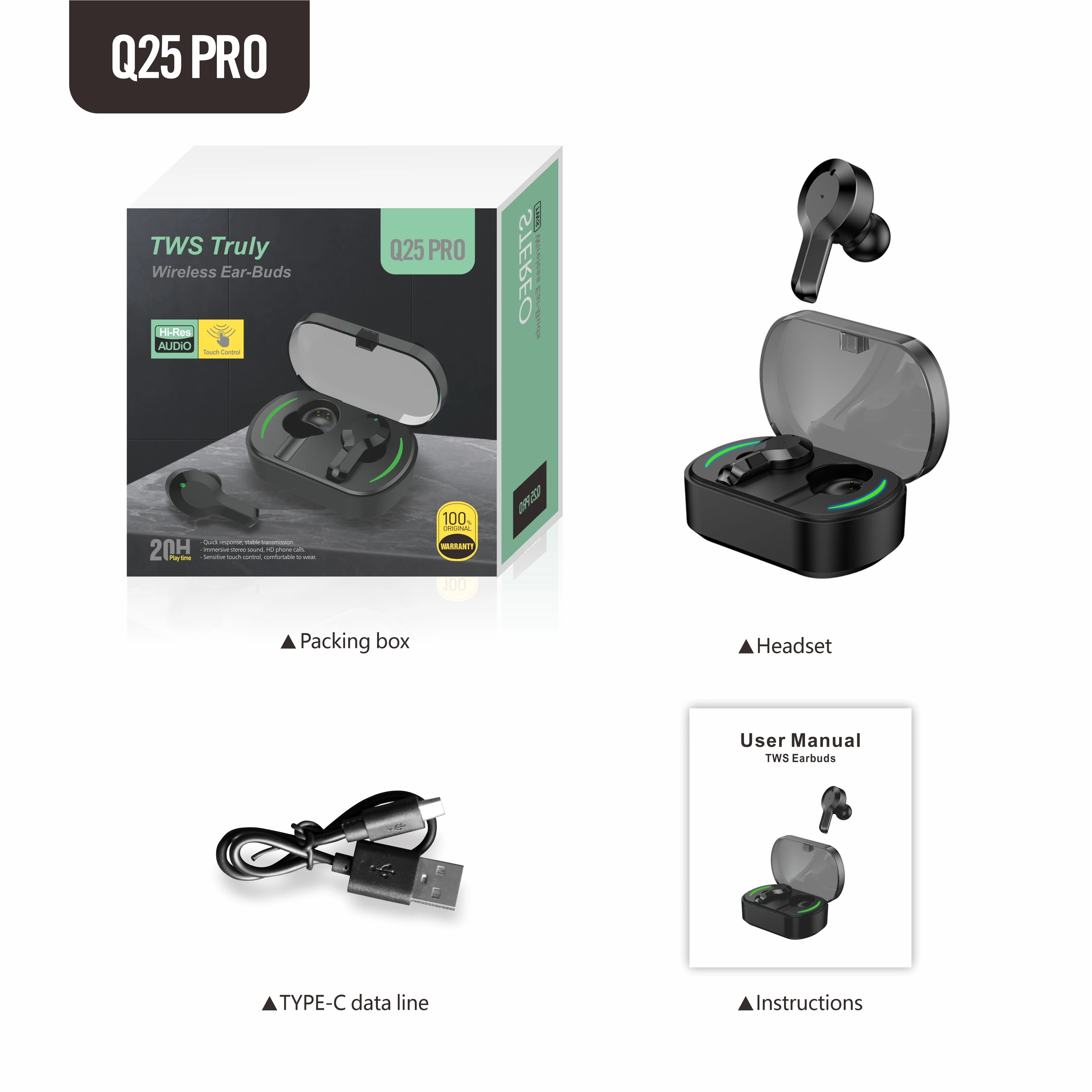 Q25 Pro Tws Wireless 5.3 Earphone Noise Canceling Headset 3d Stereo ...