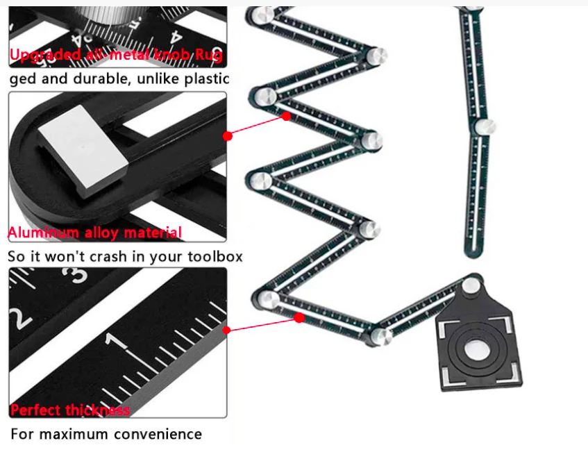 Six-fold Measuring Ruler Black Multi Angle 6-sides Template Tool ...