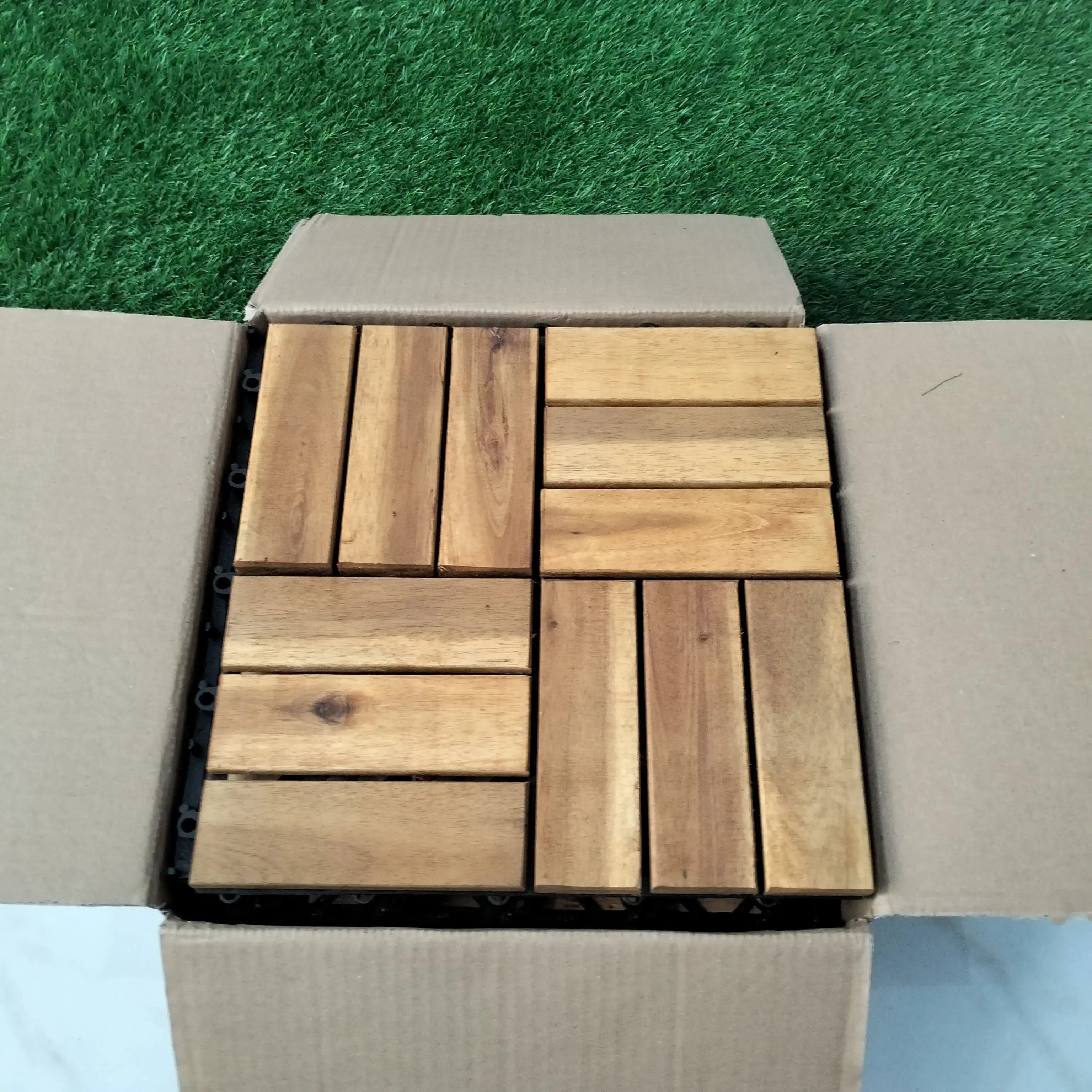 Acacia Solid Wood Interlocking Deck Tile 300 X 300 Mm Waterproof Anti ...