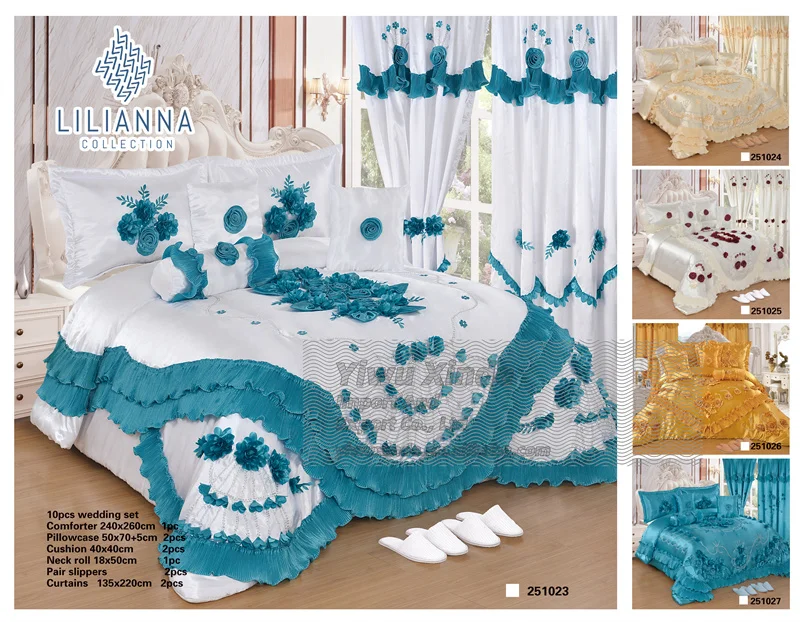 Luxury Comforter Set - 10 Pcs Wedding Bedding with Curtains