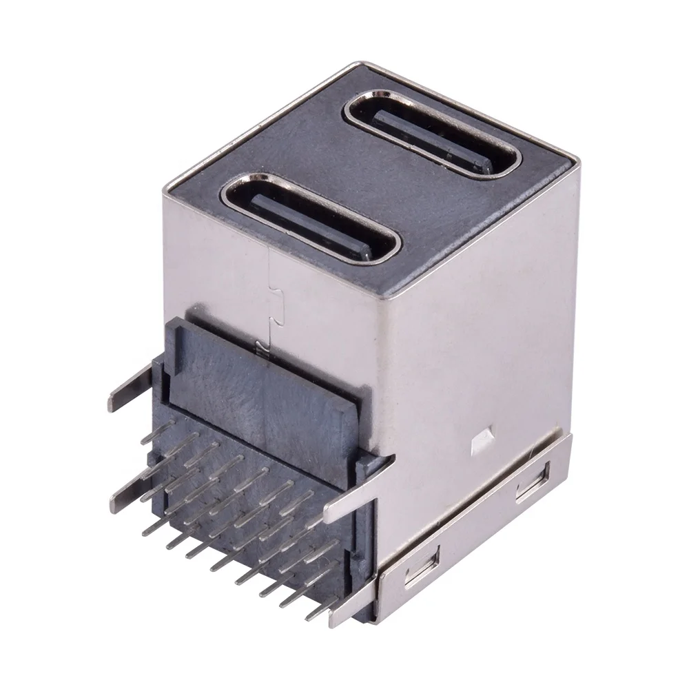 Double-deck USB Type-C 2 Port 16pin Female Connector