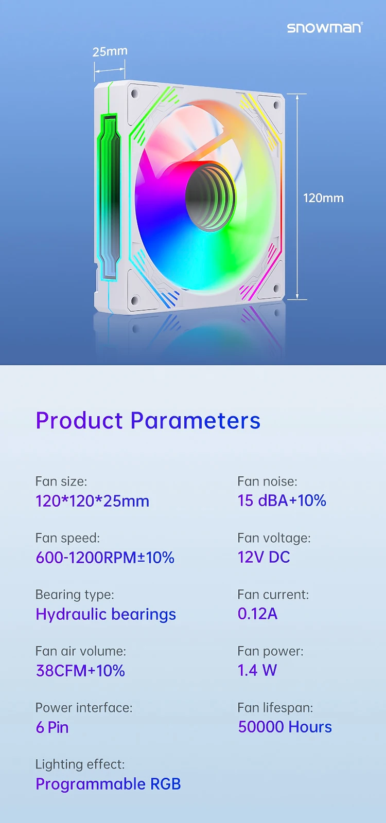 Snowman OEM 12VDC PC RGB Fan - Efficient Cooling Solutions