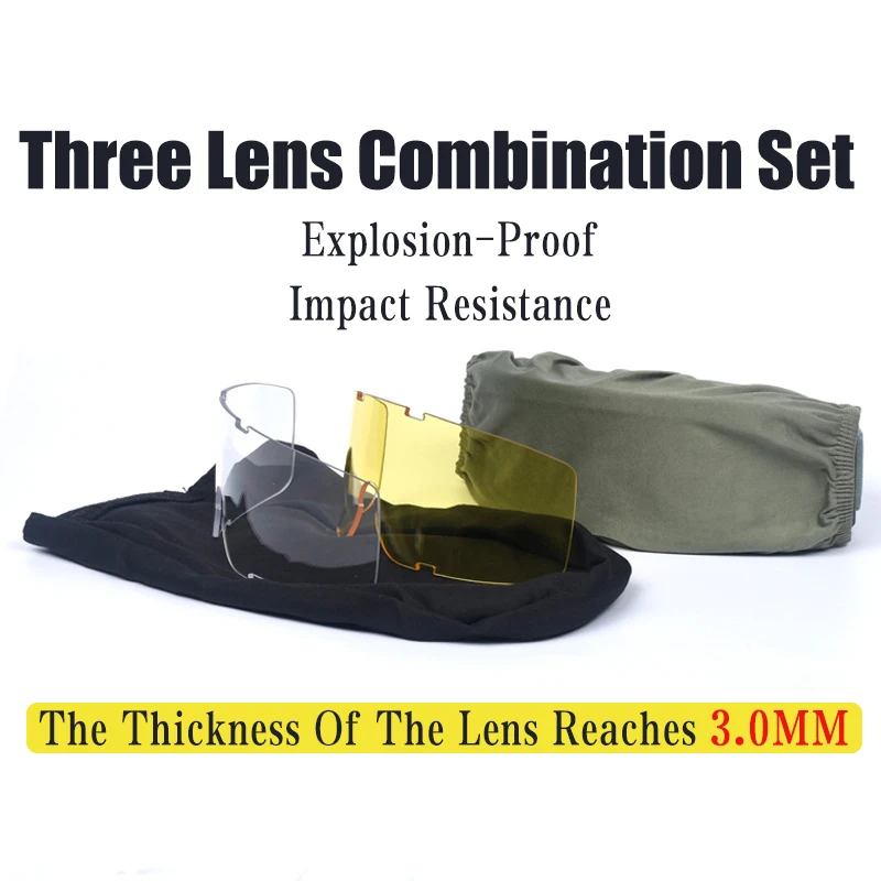 JSJM New Shooting Goggles Tactical Goggles Shock-Resistant Three-Lens ...