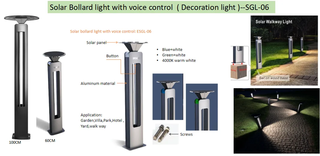 Voice Sensor Solar Powered Bollard Lights With Aluminum Alloy Design ...