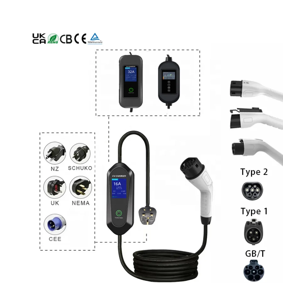 Gb/t Portable Ev Charger With Eu Plug,3.5kw 7kw Ac Ev Charger Station With App/wifi/bluetooth ...