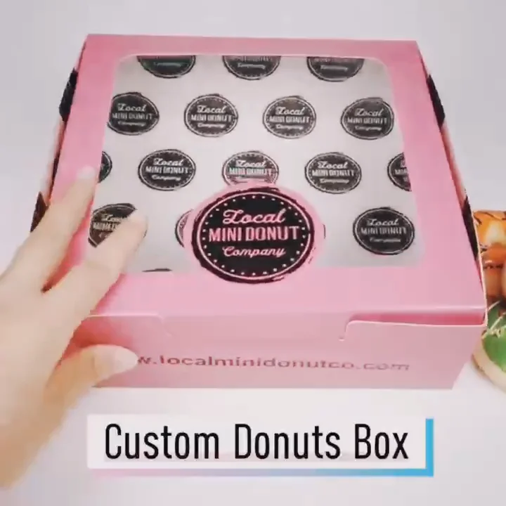 Custom Design Printed Folding Flat Mini Donut Packaging Box With Logo ...