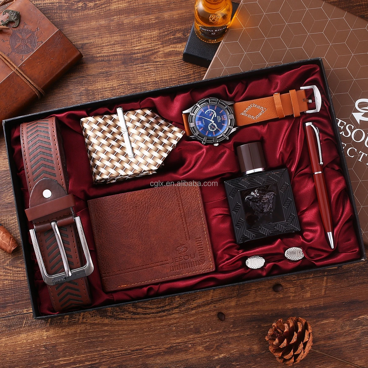 New Product Ideas 2024 Gift Men's Gift Set Wallet Belt Perfume Quartz ...