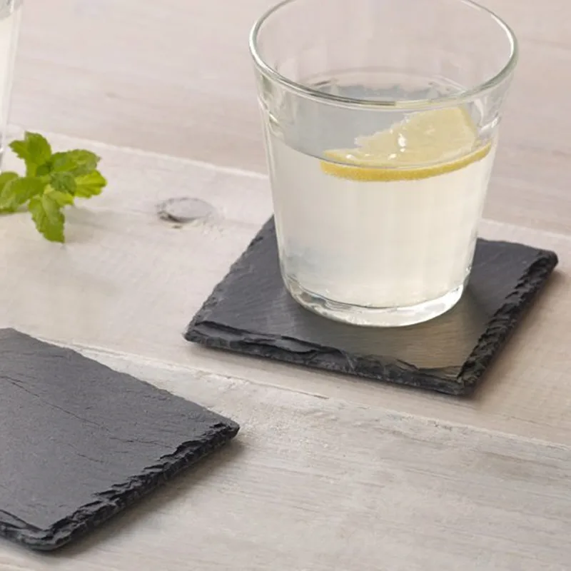 Eco-friendly Slate Drink Coasters With Holder,Set Of 4,Round Slate ...