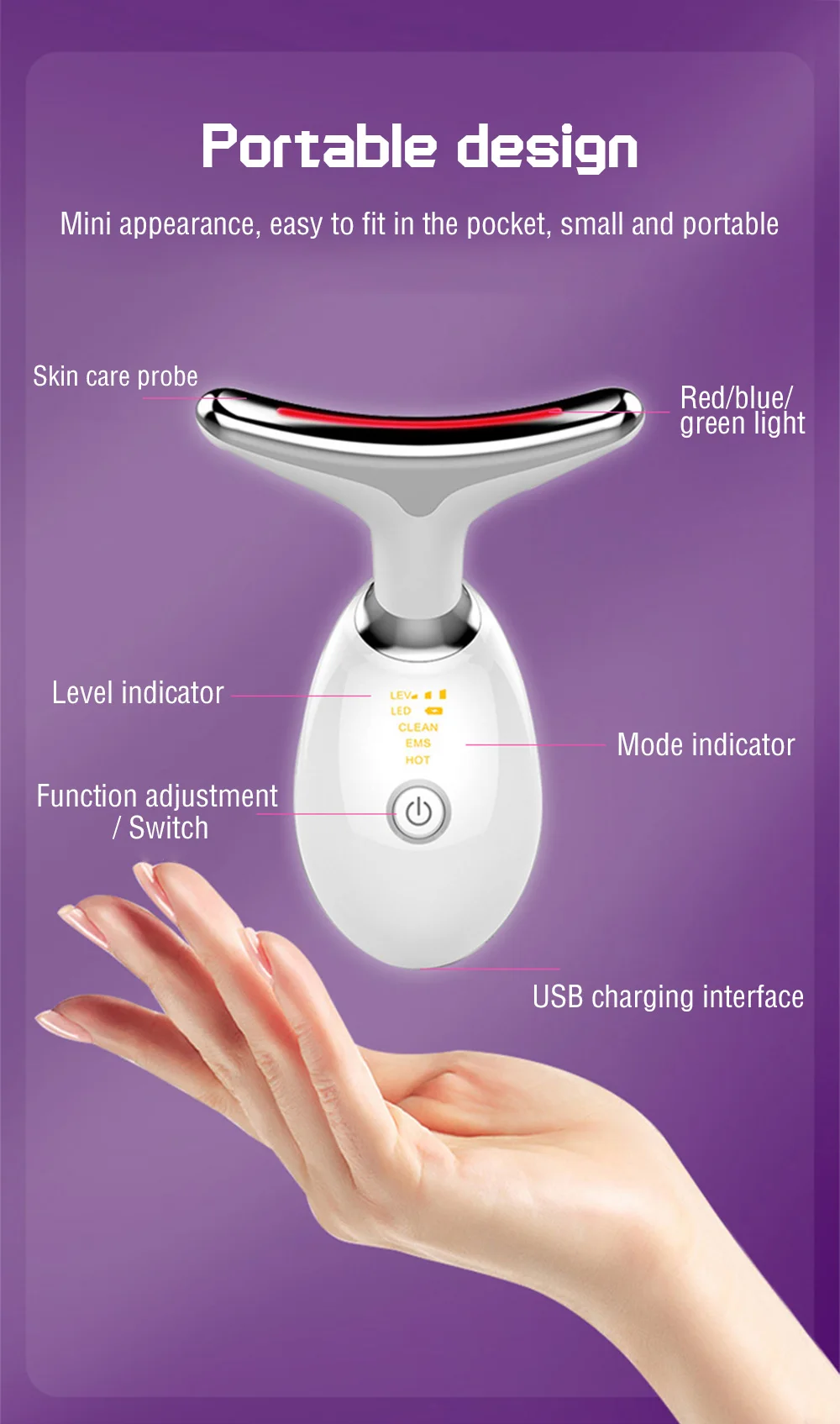 Portable Trending Device Ems Neck Face Lifting Massager Vibration Deep ...