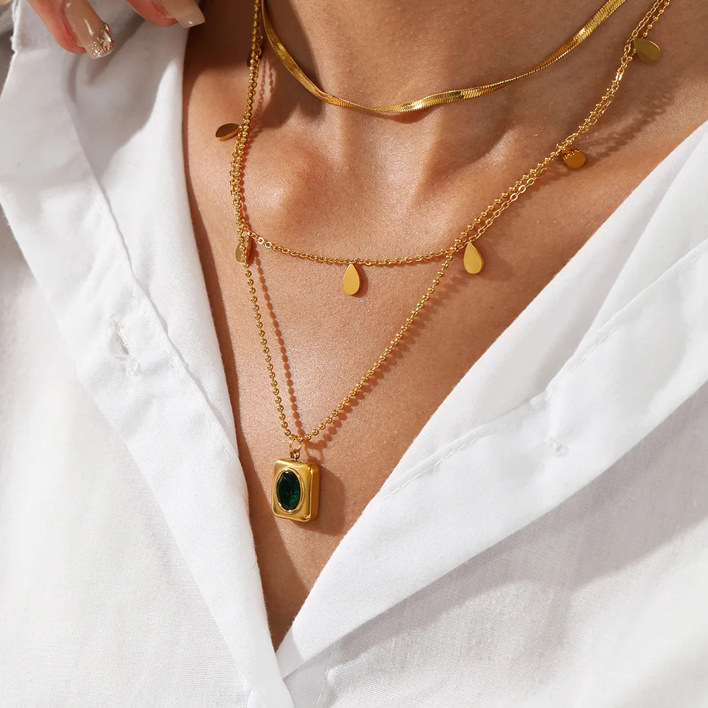 Retro Stackable Three Layers Water Drop Clavicle Chain Necklace ...