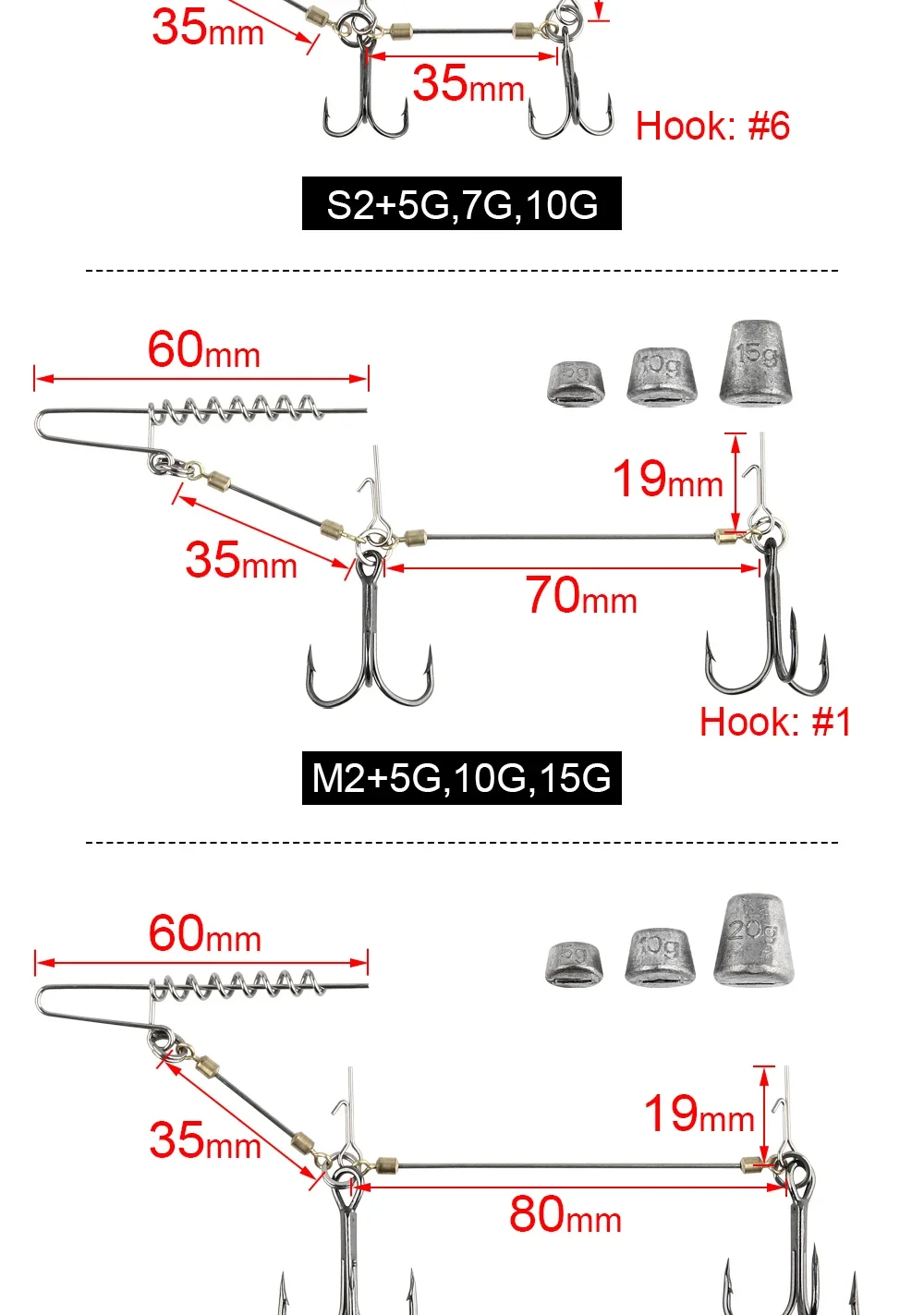 Spinpoler Weighted Stinger Rig - Double Hooks Fishing Gear