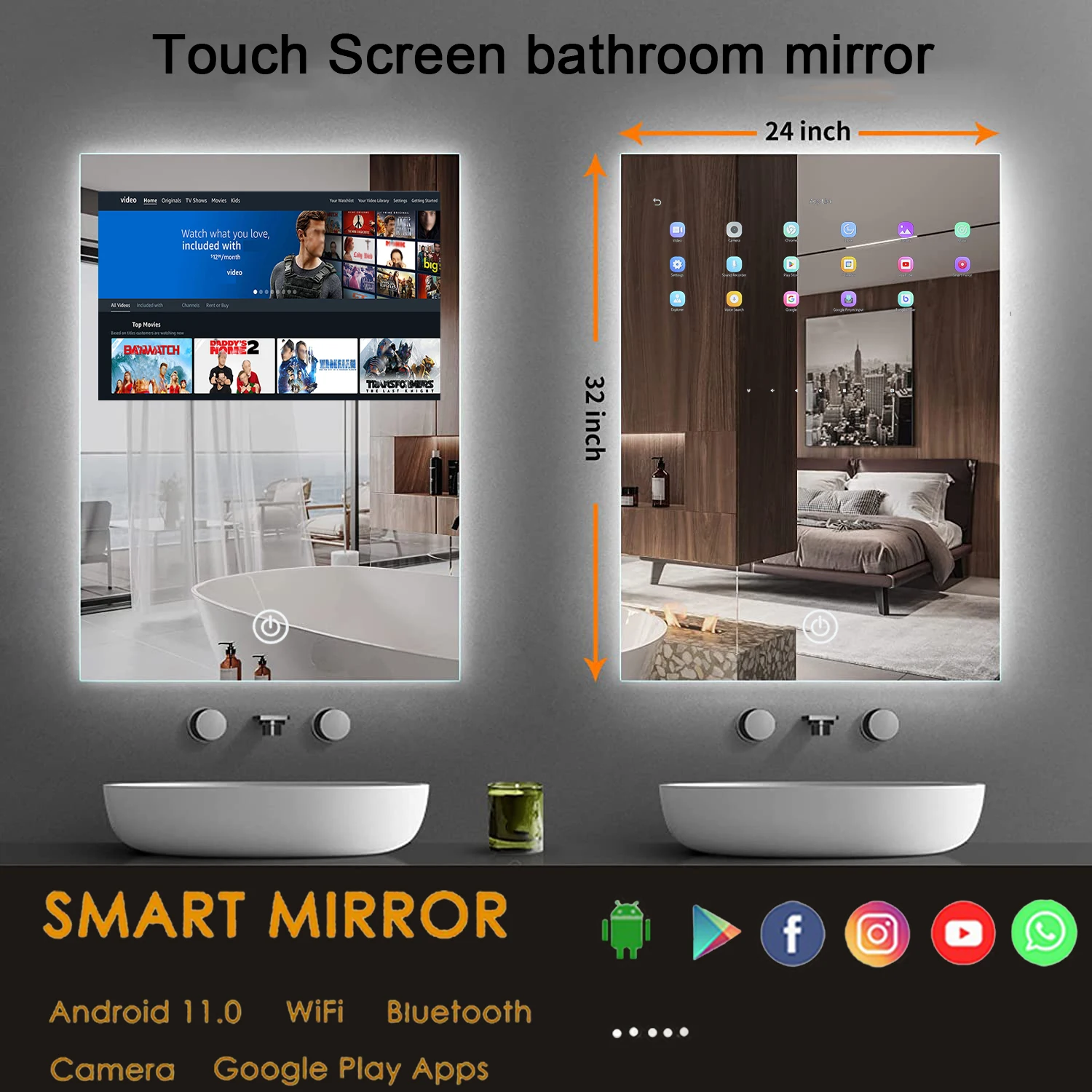 Customized Touch Screen Led Smart Mirror Android System Bathroom ...