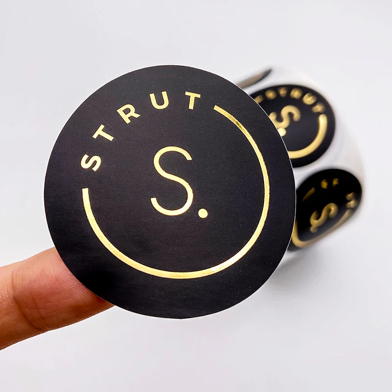 Custom Round Circle Logo Gold Foil Vinyl Self Adhesive Stickers Label ...