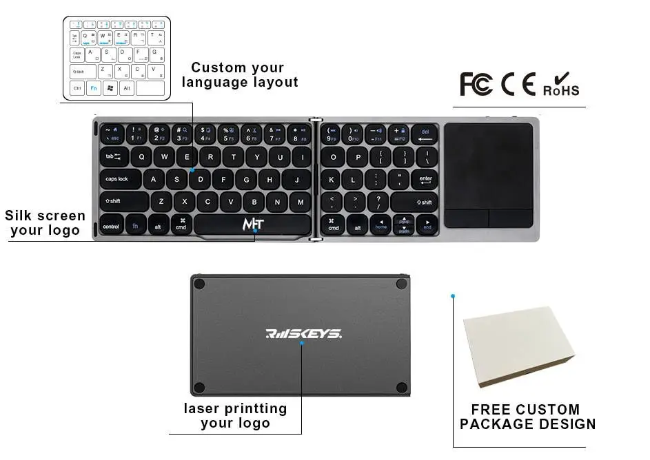 Black Foldable Bt Wireless Folding Bluetooth Keyboard Qwerty Layout ...