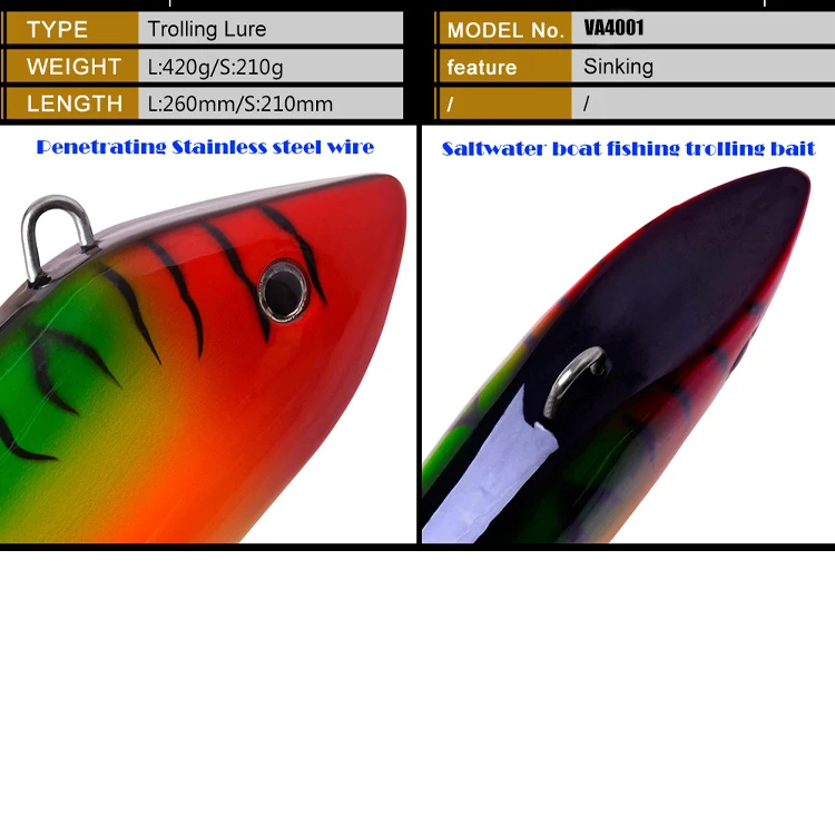Manufacture 210g 420g Tuna Troll Lure Sinking Big Fish Lure Deep Vib Swim Bait Tuna Troll Lure ...