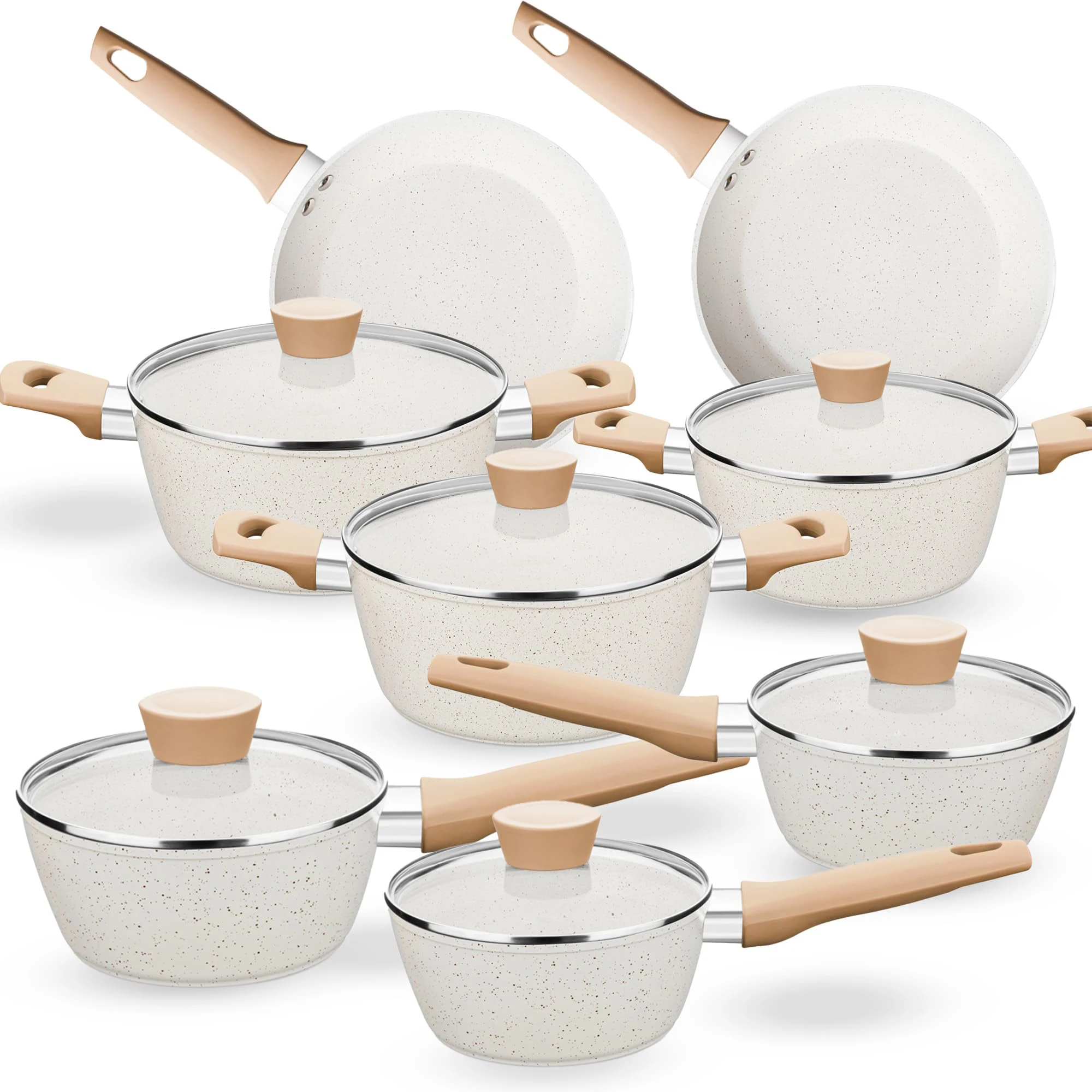 New Design 14 Pieces White Aluminum Pans And Pots Induction Non Stick ...