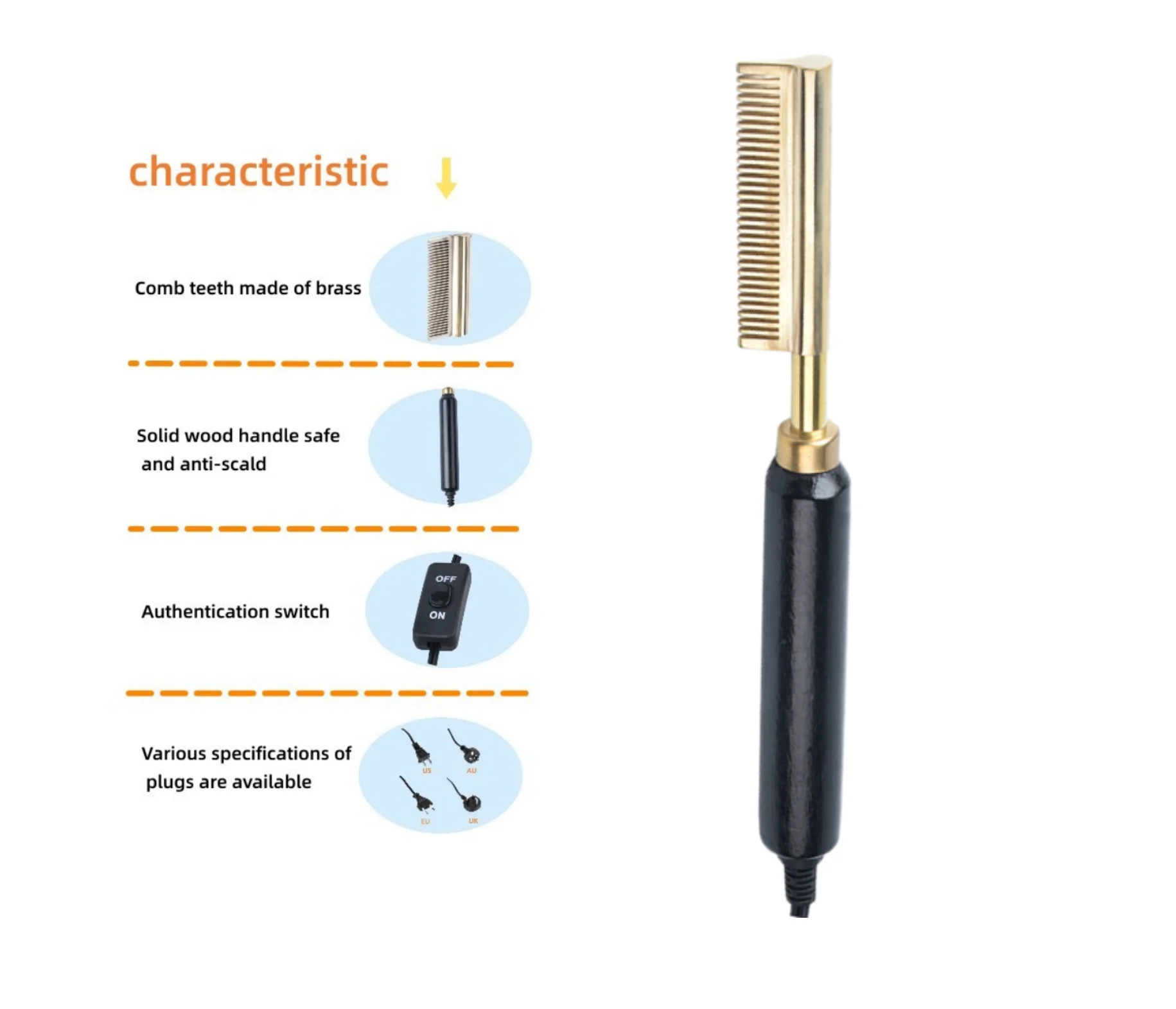 Hot Comb Straightener Electric Hair Straightener 500degrees Rhinestone ...