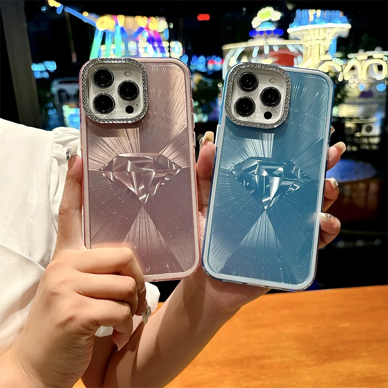 Luxury Diamond Pattern Laser Plating Mobile Phone Cases Jewelles Lens ...