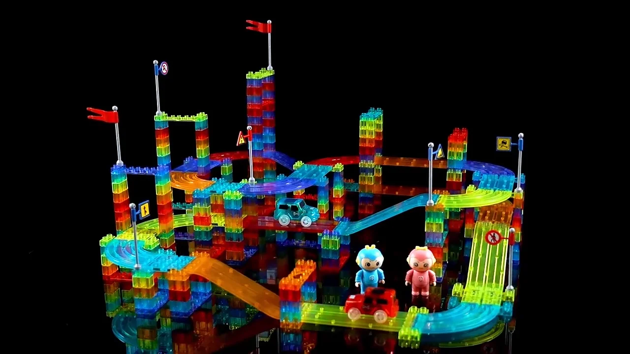 Race Car Track Building Block Educational Toy Set Magnetic Tiles Magnet ...