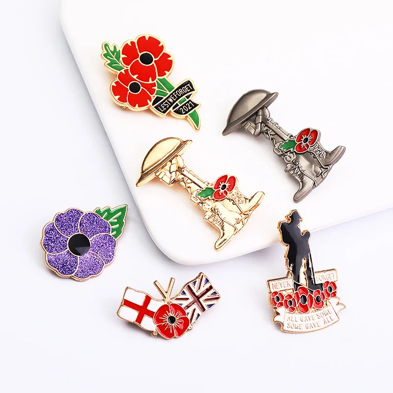 British Top Sell poppy Pin Badge Wholesale Soft Enamel poppy Badge ...