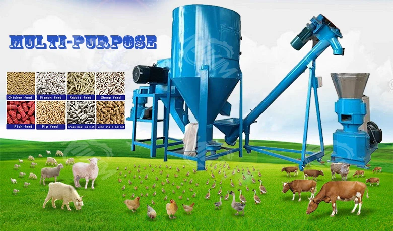 Animal Feed Grinder And Mixer Dryer Packing Pelletizer Granulator Production Line Pelletizer ...