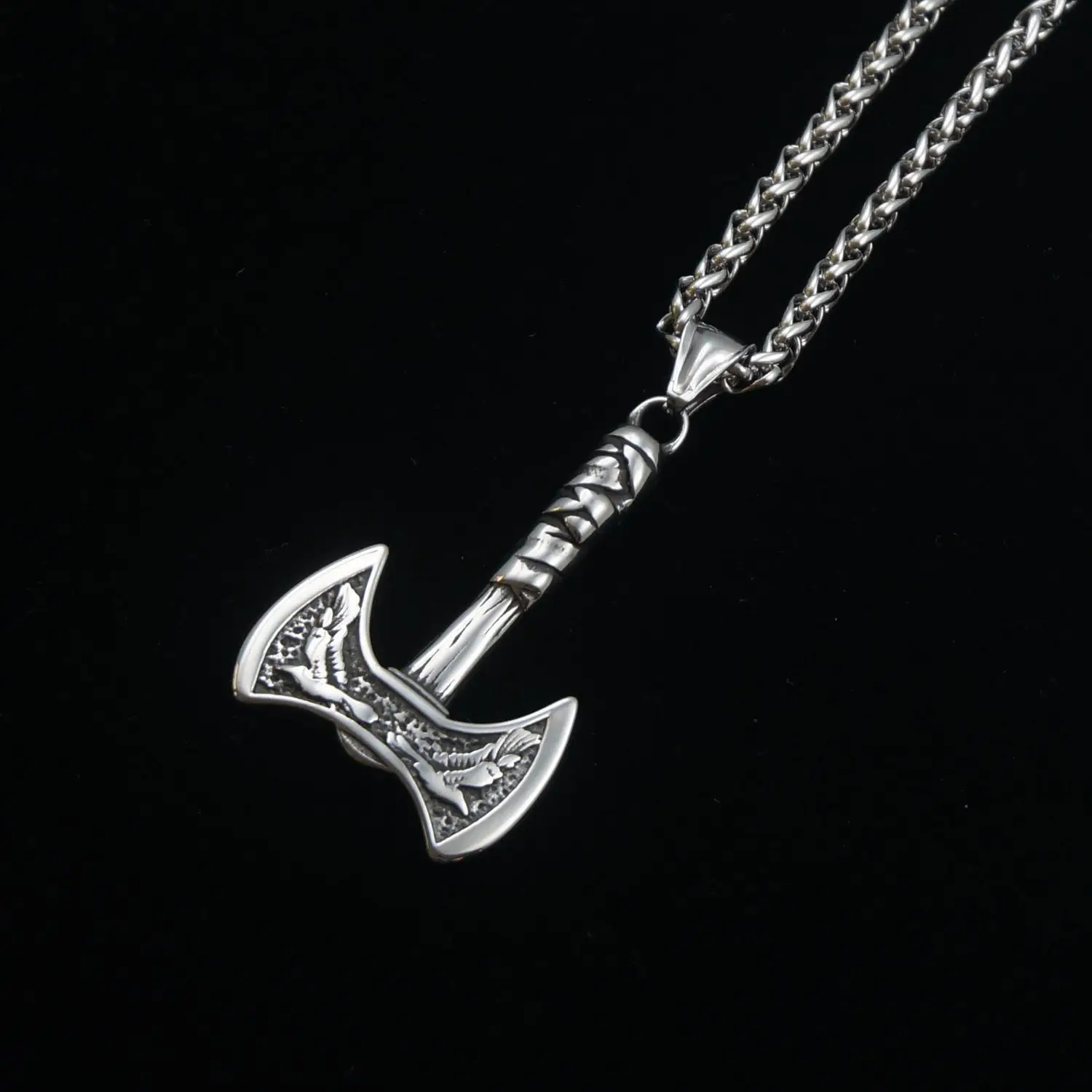 Nordic Viking Stainless Steel Double Eagle Axe Pendant Necklace For Men ...