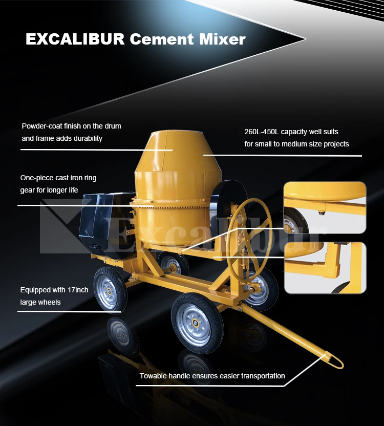 Excalibur 350L 400L 500L Cement Mixers - Efficient & Durable