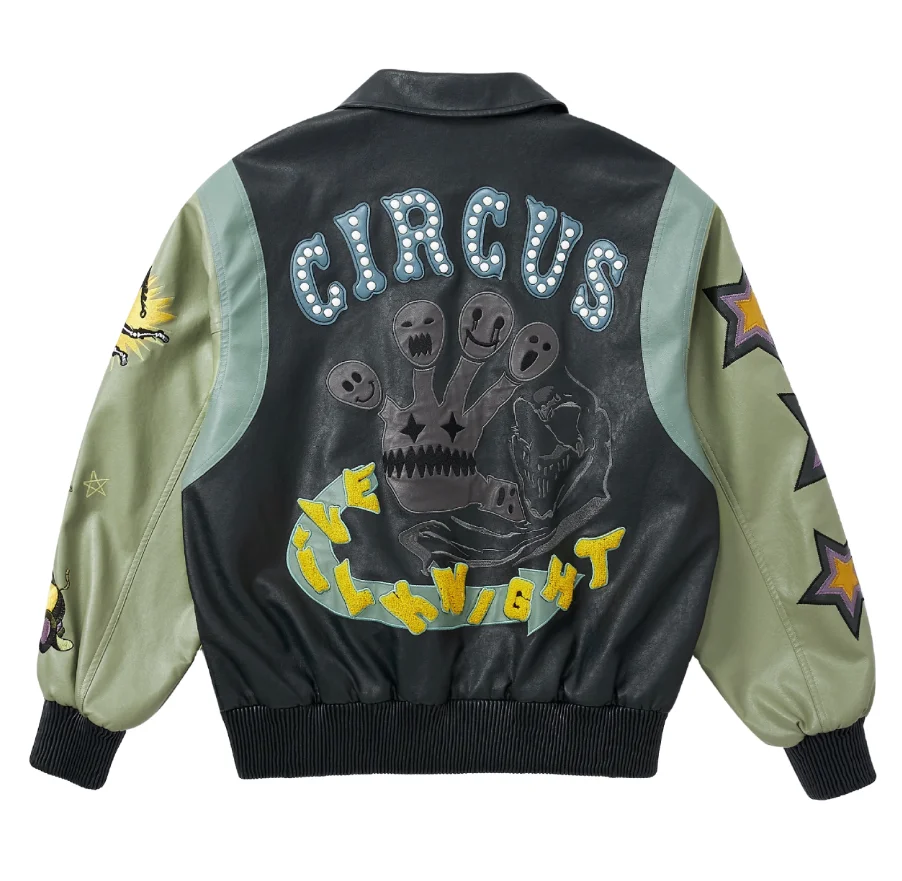 Custom Pure Real Black Men Leather Bomber Varsity Jackets